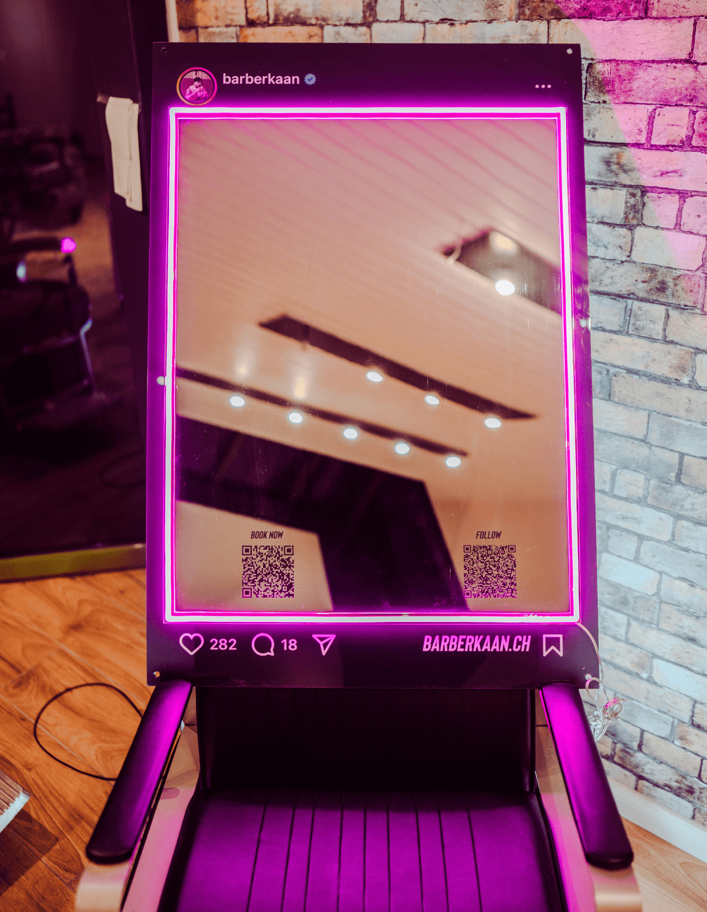 Instagram-ready selfie mirror with LED lighting and QR code ...