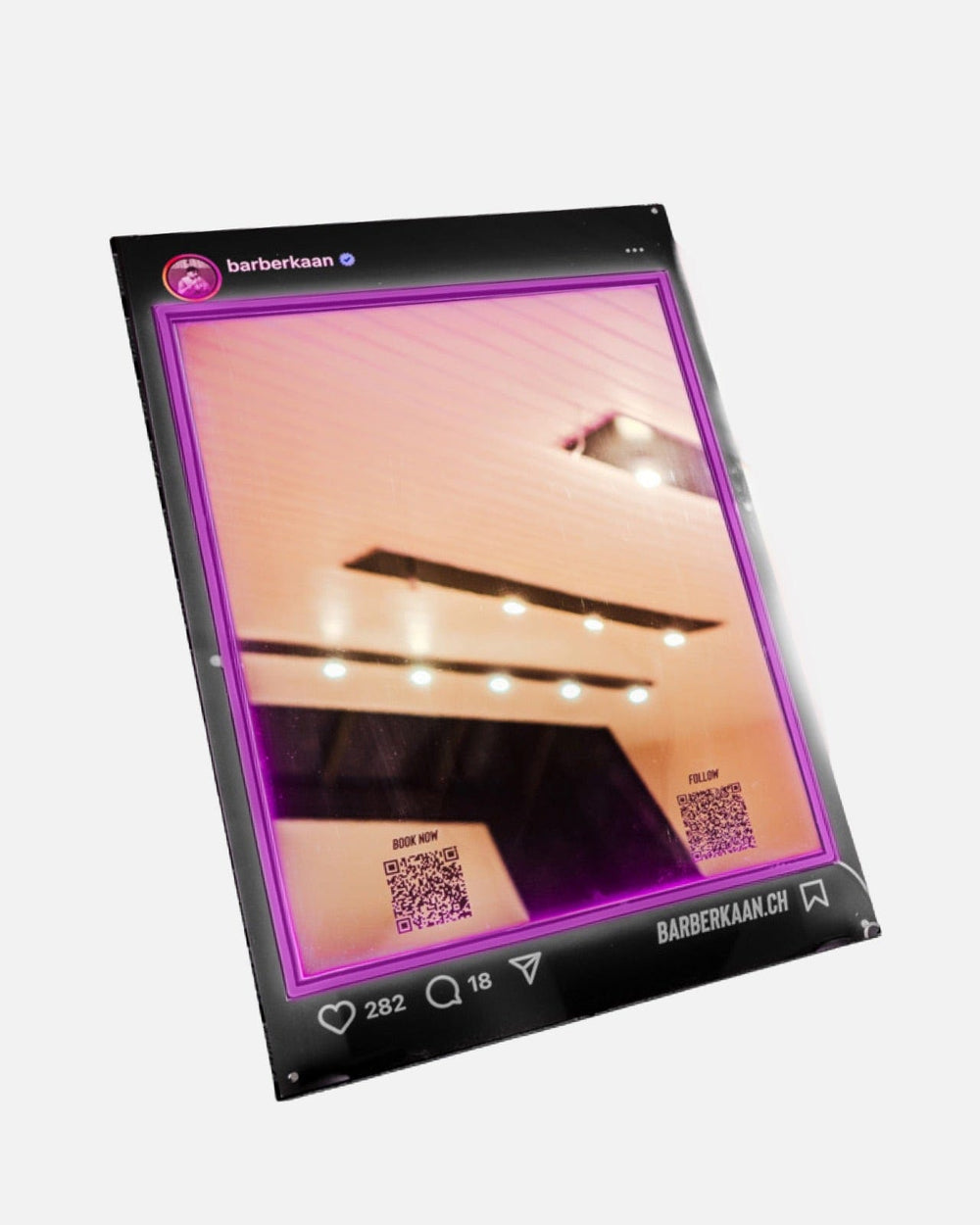 Instagram-ready selfie mirror with LED lighting and QR code ...